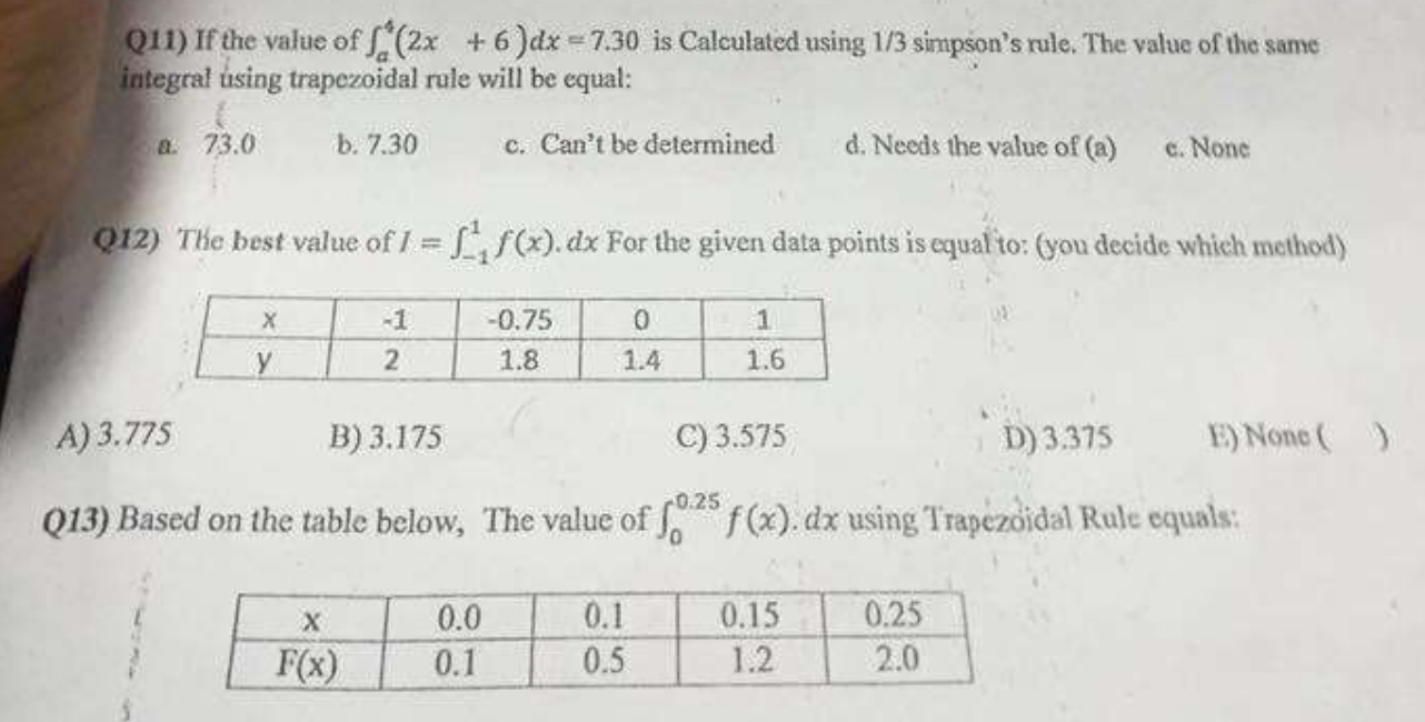 Solved Q11) If the value of ∫a4(2x+6)dx=7.30 is Calculated | Chegg.com