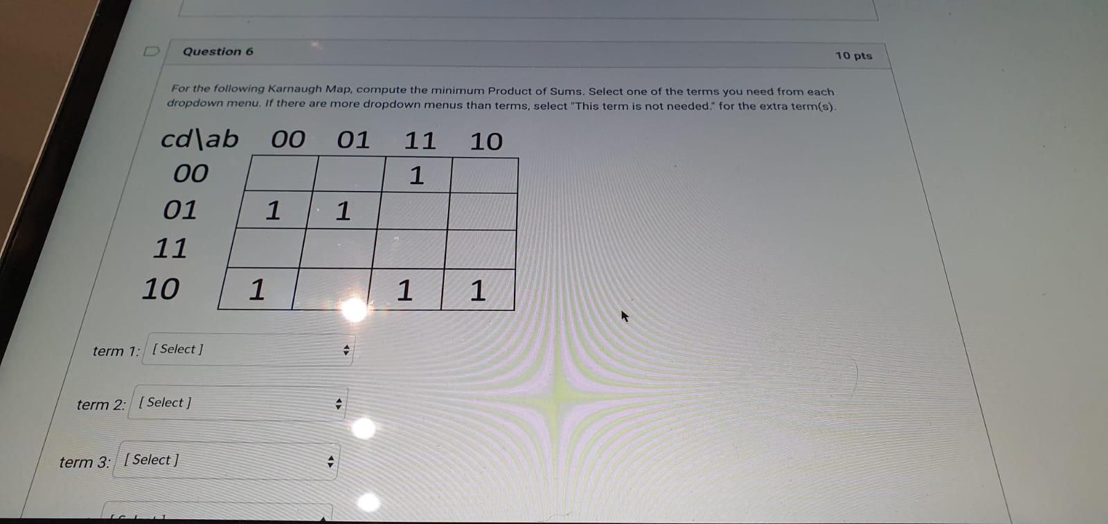 Solved Question 6 10 pts For the following Karnaugh Map, | Chegg.com