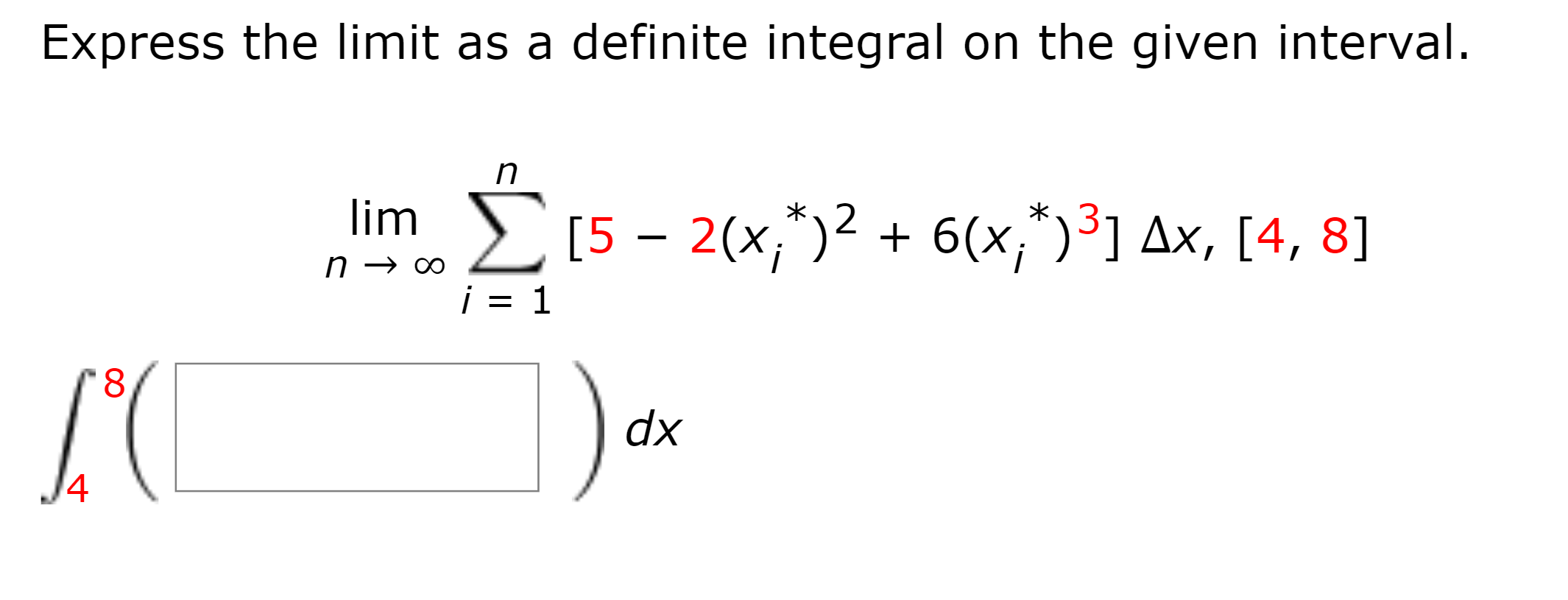 Solved Express the limit as a definite integral on the given | Chegg.com