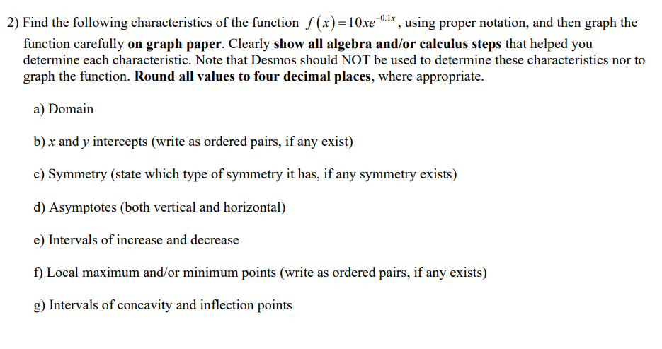 2) Find the following characteristics of the function | Chegg.com