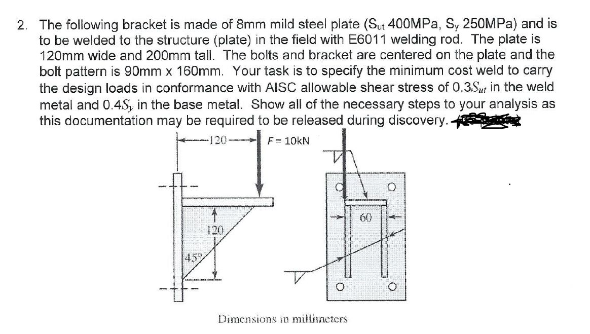 2. The following bracket is made of 8mm mild steel | Chegg.com