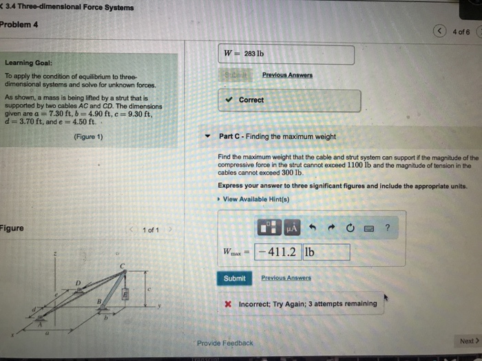 Solved 3.4 Three-dimensional Force Systems Problem 4 4 of 6 | Chegg.com