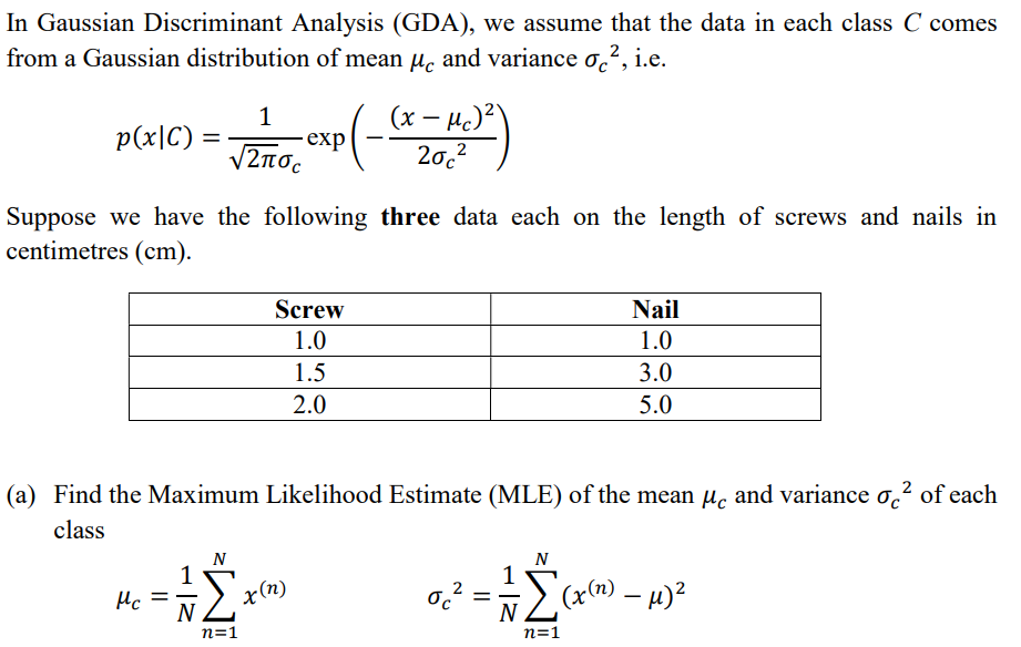 Solved In Gaussian Discriminant Analysis (GDA), we assume | Chegg.com