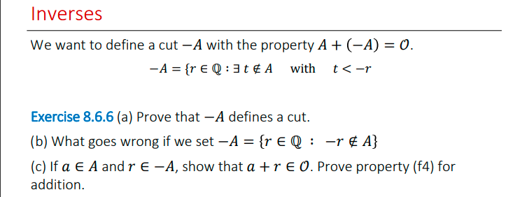 We want to define a cut −A with the property | Chegg.com