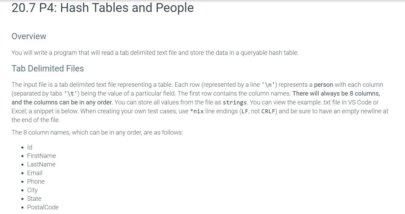 Solved 20.7 P4: Hash Tables and people Overview You will | Chegg.com