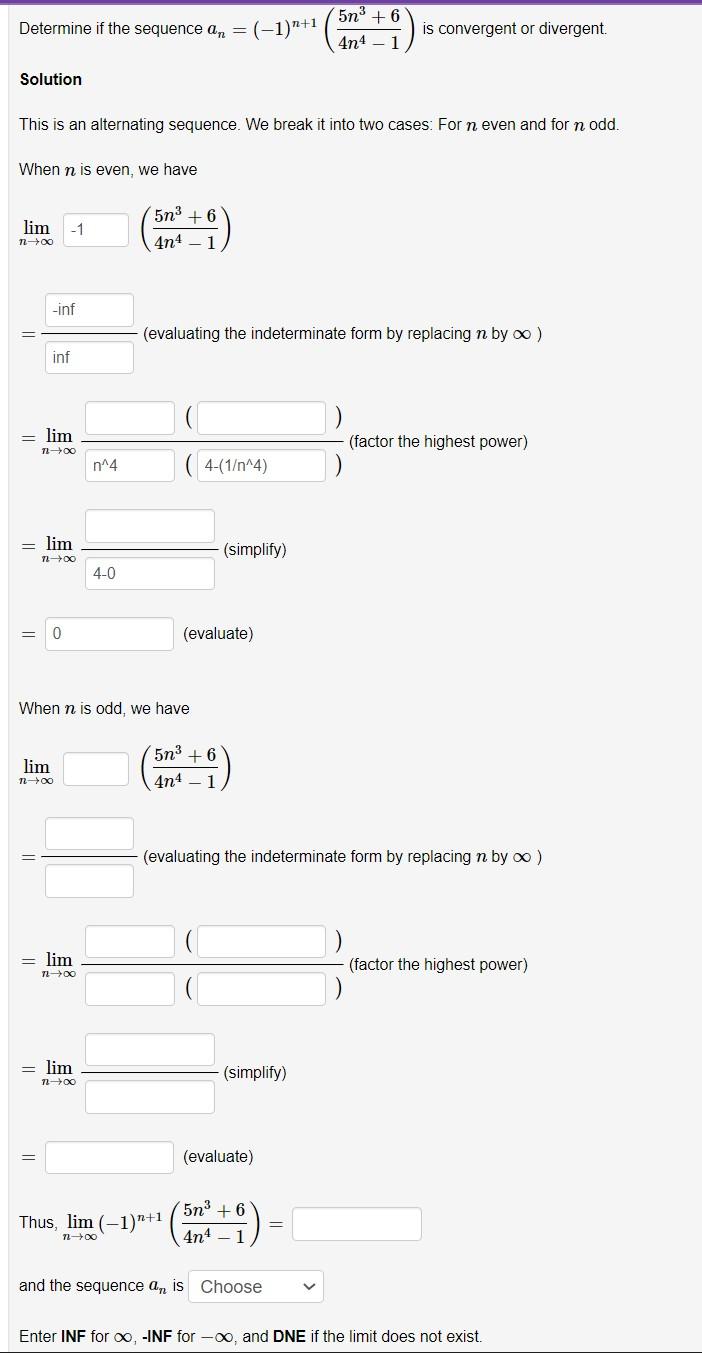 Solved Determine if the sequence an = (-1)^+1 5n+6 4n4 - 1 | Chegg.com