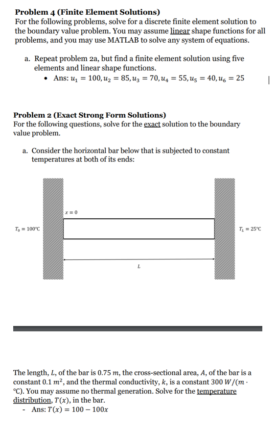 Solved Problem 4 (Finite Element Solutions) For the | Chegg.com