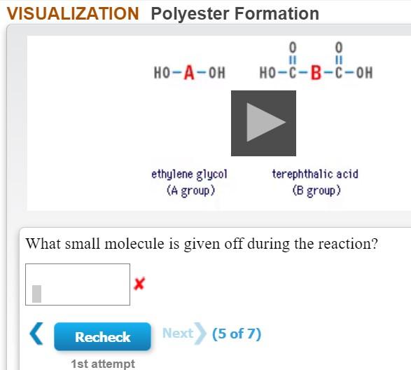 Solved VISUALIZATION Polyester Formation 0 0 II H0-C-B-C-0H | Chegg.com