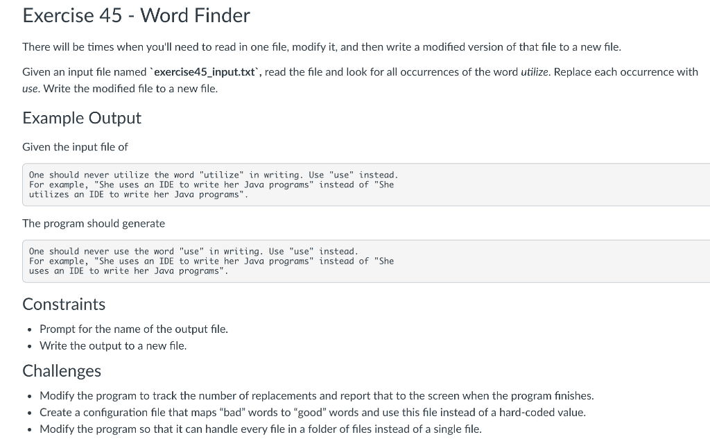 Solved Exercise 45 - Word Finder There will be times when | Chegg.com