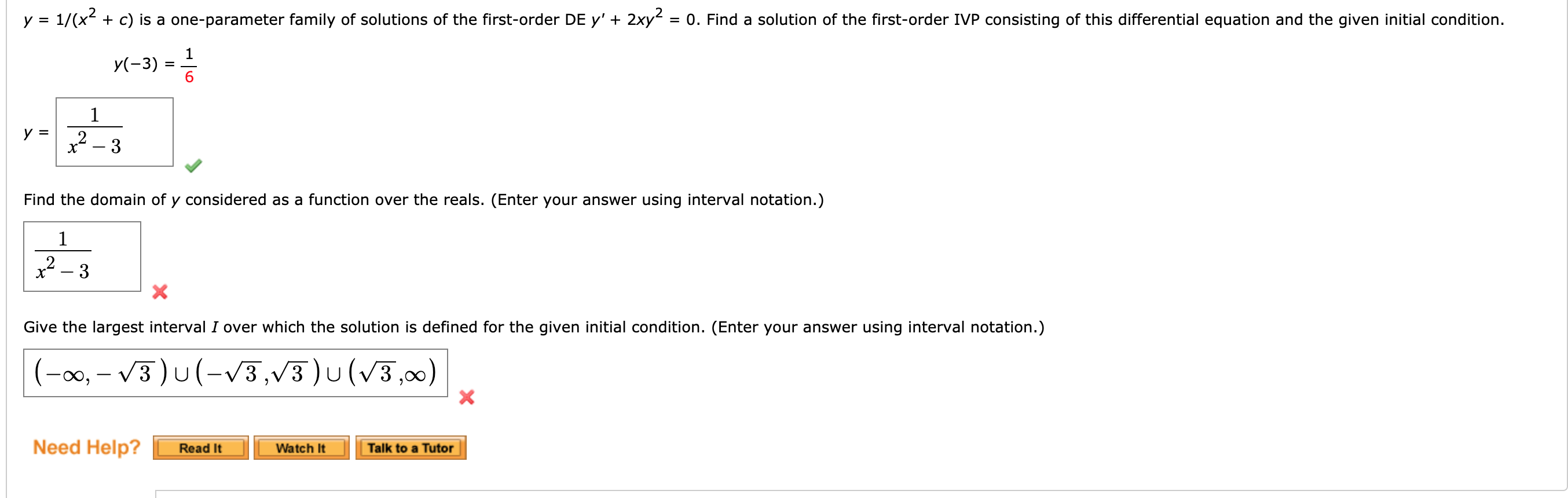 Solved y = 1/(x2 + c) is a one-parameter family of solutions | Chegg.com
