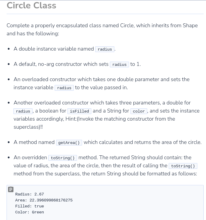 Solved Circle Class Complete a properly encapsulated class | Chegg.com