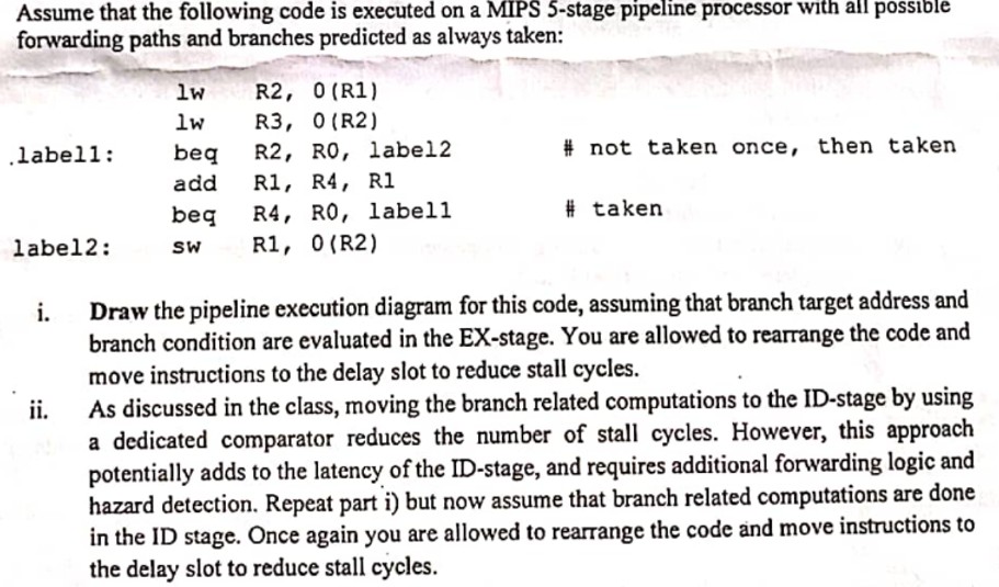Solved Assume that the following code is executed on a MIPS | Chegg.com