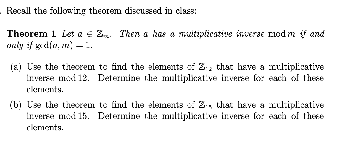 Solved Recall the following theorem discussed in class: | Chegg.com