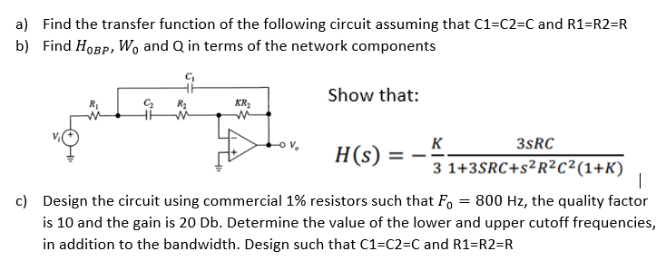 Solved a) Find the transfer function of the following | Chegg.com