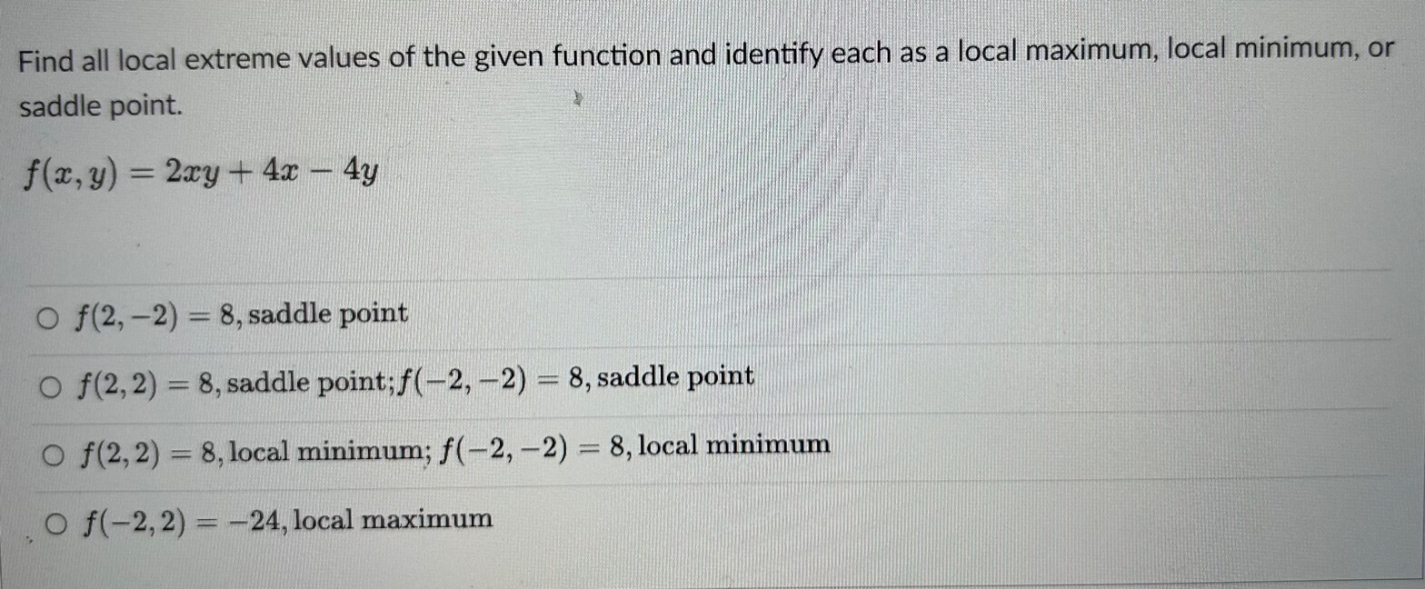 Solved Find all local extreme values of the given function | Chegg.com