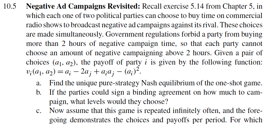 10.5 Negative Ad Campaigns Revisited: Recall exercise | Chegg.com