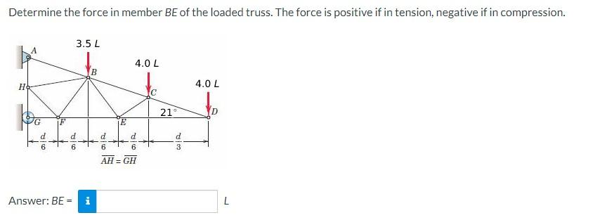 Solved Determine the force in member BE of the loaded truss. | Chegg.com Solved Determine the force in member BE of the loaded truss. | Chegg.com