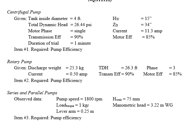 Centrifugal Pump Series and Parallel Pumps \( | Chegg.com