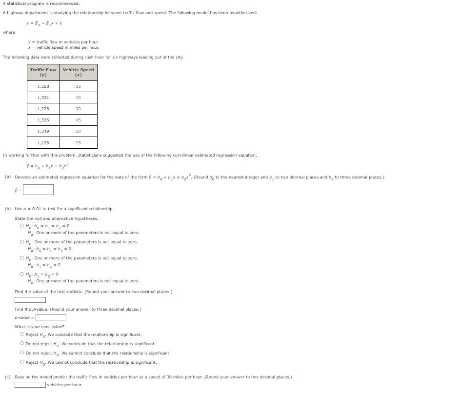 Solved A statistical program is recommended. A highway | Chegg.com