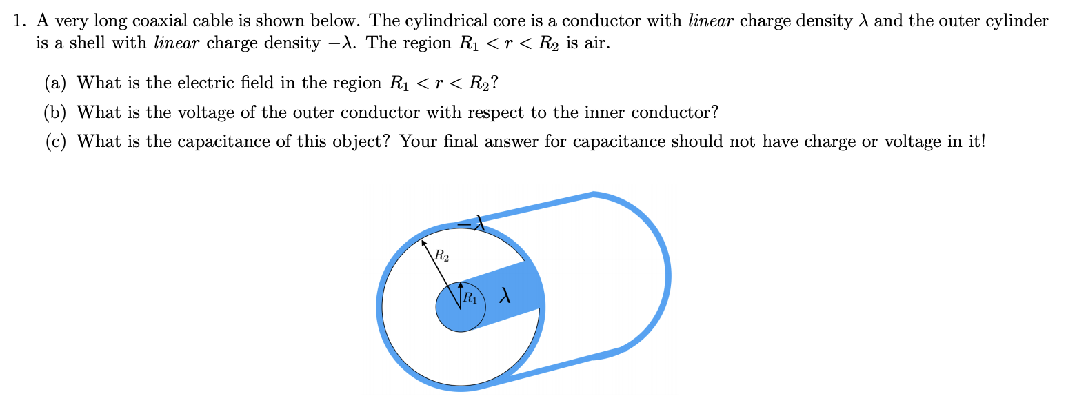 Solved 1. A very long coaxial cable is shown below. The | Chegg.com
