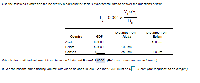 Solved Use the following expression for the gravity model | Chegg.com