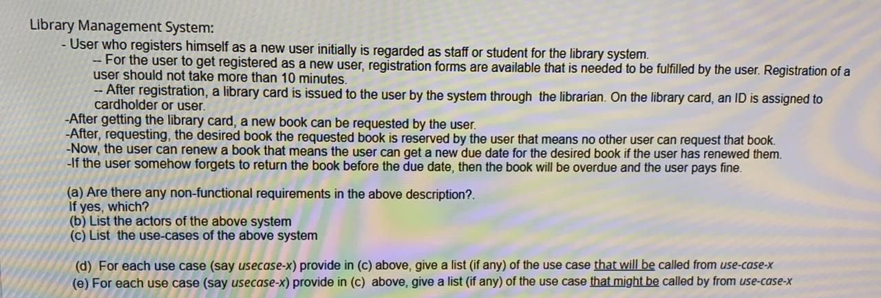Solved Library Management System: - User who registers | Chegg.com