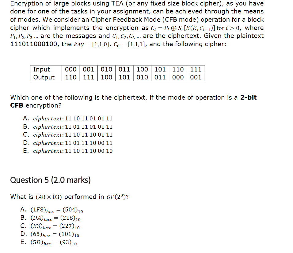 Solved Encryption of large blocks using TEA (or any fixed | Chegg.com