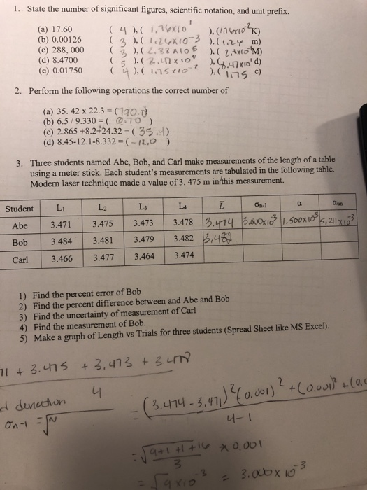 Solved 1. State the number of significant figures, | Chegg.com