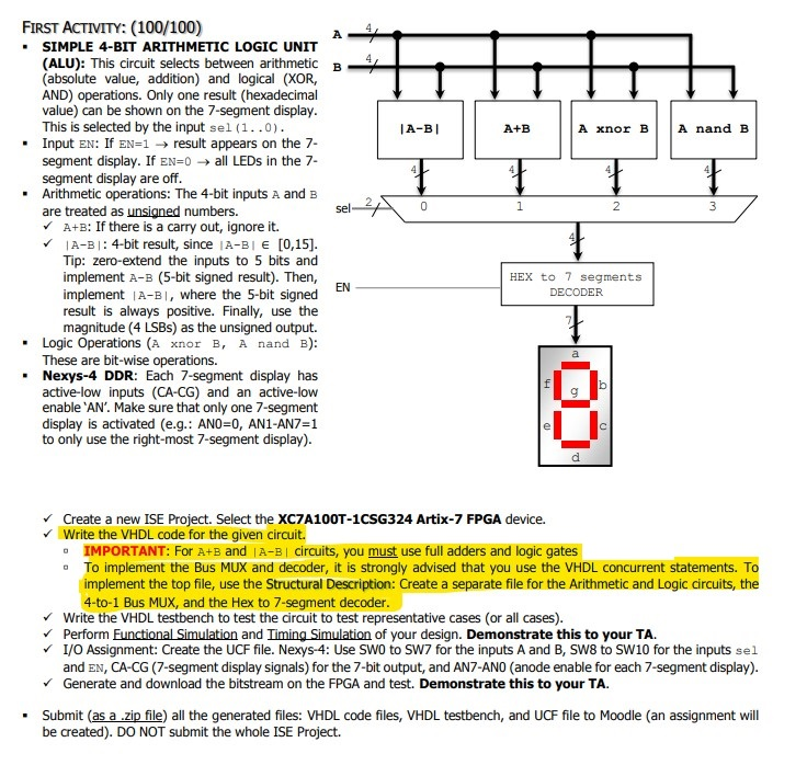 Solved FIRST ACTIVITY: (100/100) . SIMPLE 4-BIT ARITHMETIC | Chegg.com