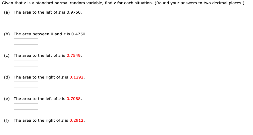 Solved Given that z is a standard normal random variable, | Chegg.com