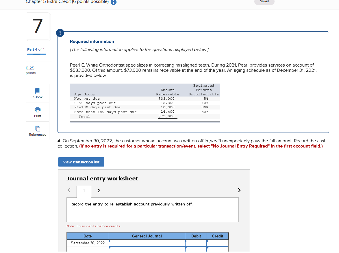 Solved Chapter 5 Extra Credit (6 points possible) i Saved 7 | Chegg.com