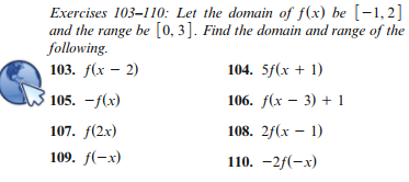 Solved Exercises 103-110: Let the domain of f(x)be (-1,2] | Chegg.com