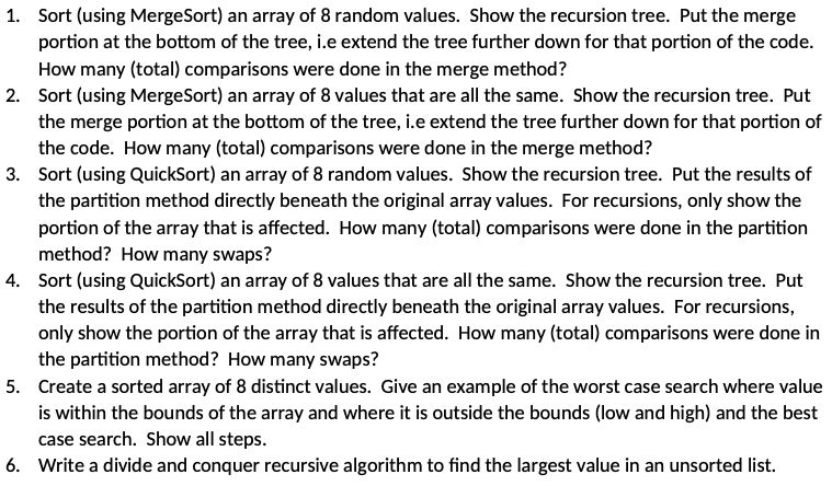 Solved 1. Sort (using MergeSort) an array of 8 random | Chegg.com
