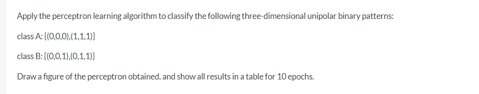 Apply the perceptron learning algorithm to classify | Chegg.com
