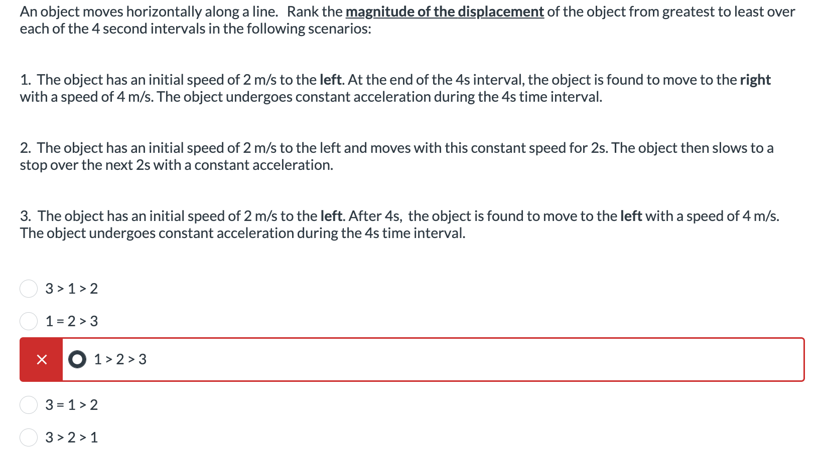 Solved An object moves horizontally along a line. Rank the | Chegg.com