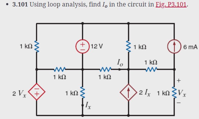 Solved - 3.101 Using loop analysis, find Io in the circuit | Chegg.com