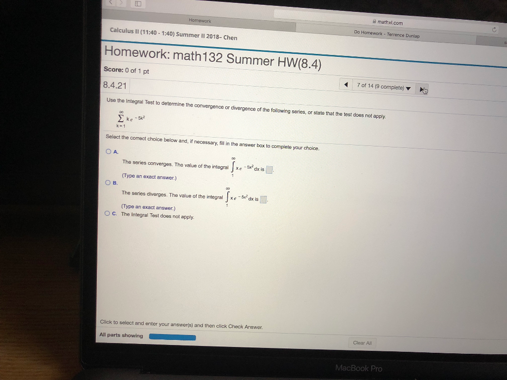 Solved ? mathxl.com Do Homework - Terrence Dunlap Calculus | Chegg.com