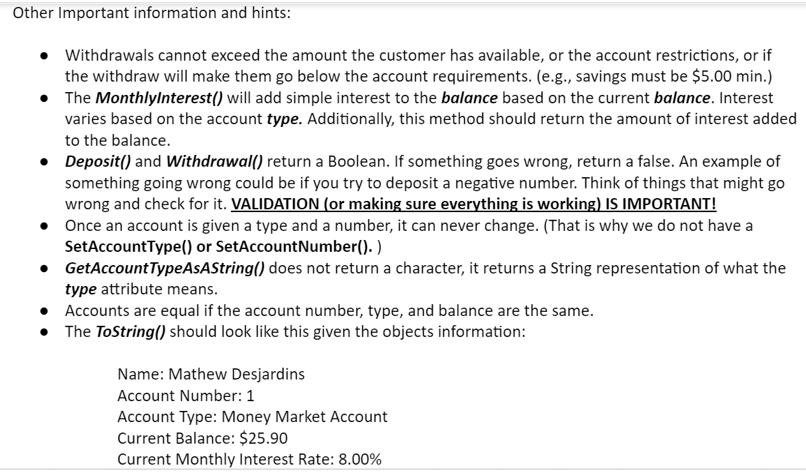 Solved You are asked to create a Bank Account class. Please | Chegg.com