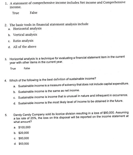 Solved 1. A statement of comprehensive income includes Net | Chegg.com