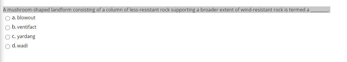 Solved A mushroom-shaped landform consisting of a column of | Chegg.com