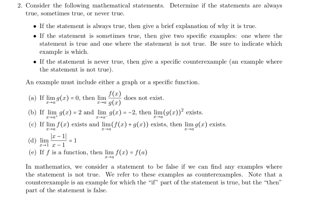 Solved 2. Consider the following mathematical statements. | Chegg.com