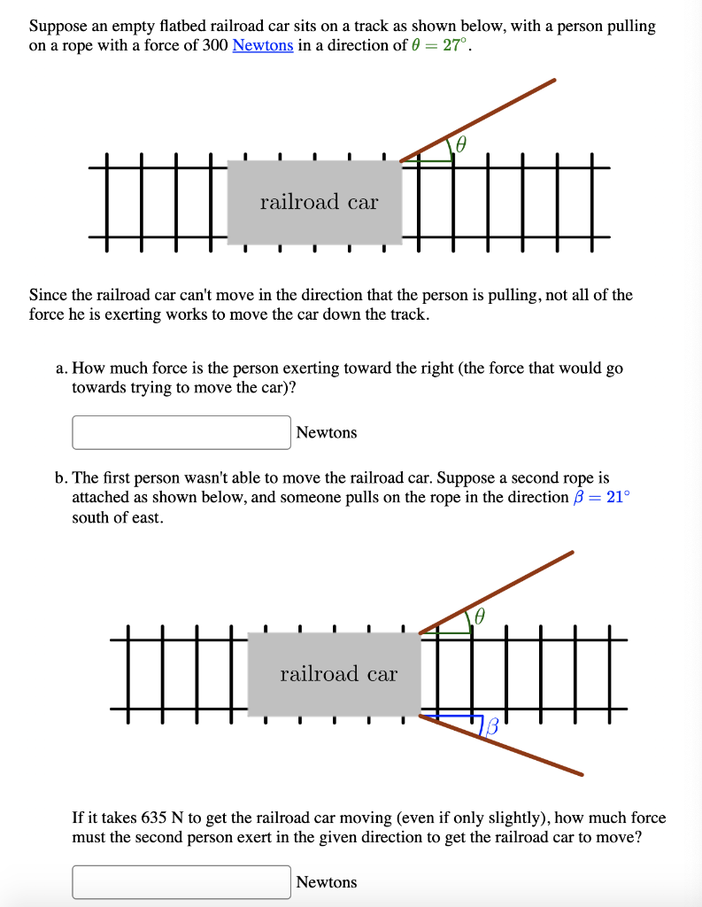 Solved Suppose an empty flatbed railroad car sits on a track | Chegg.com