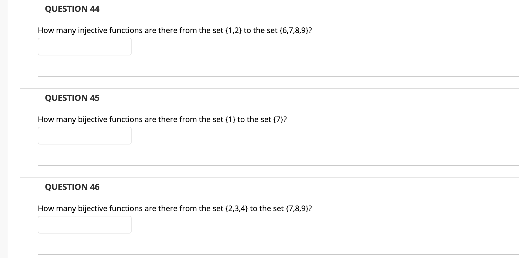Solved QUESTION 44 How many injective functions are there | Chegg.com