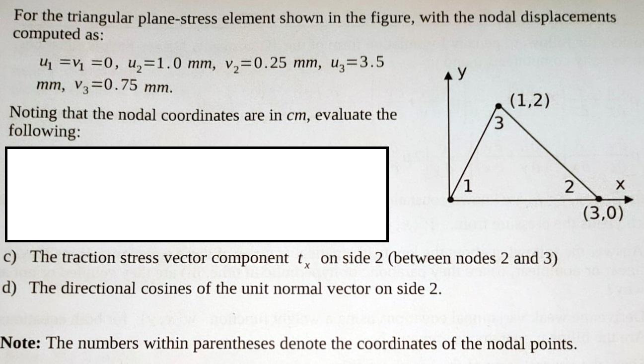 Solved For the triangular plane-stress element shown in the | Chegg.com