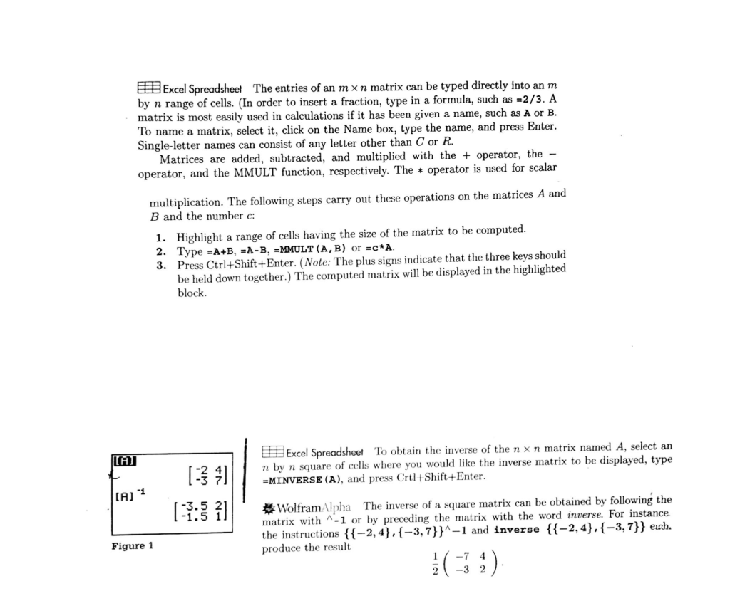 2 Inverse Of A Matrix In Excel Find The Inverse Of Chegg
