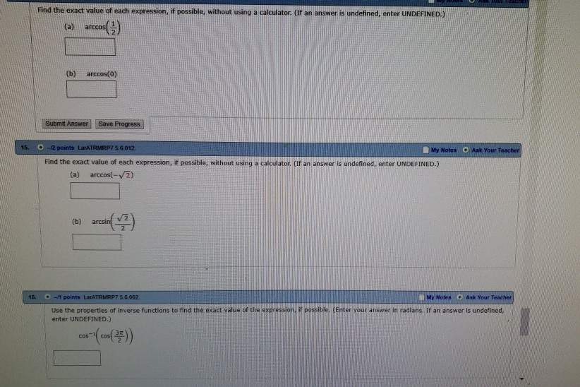 Solved Find The Exact Value Of Each Expression If Possible 