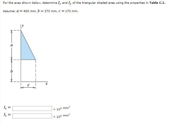 Solved For the axes shown below, determine I, and ly of the | Chegg.com