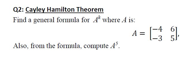 Solved Q2: Cayley Hamilton Theorem Find a general formula | Chegg.com