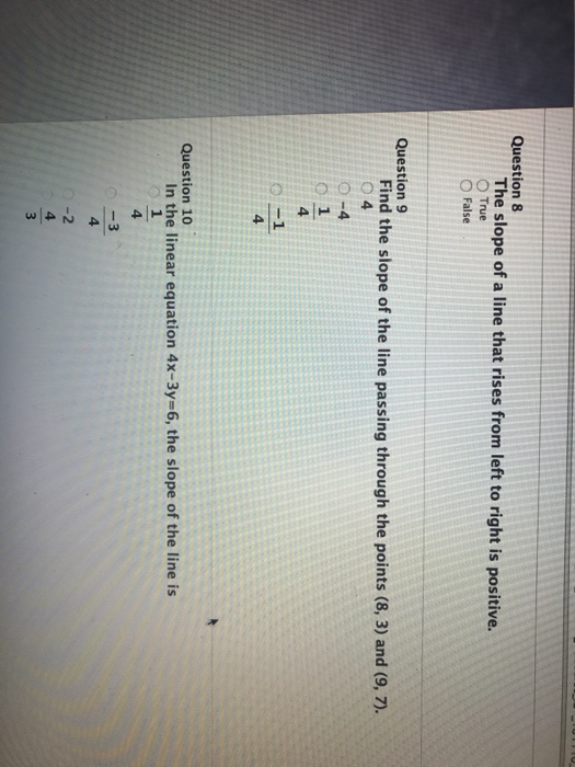 Solved The slope of a line that rises from left to right is | Chegg.com