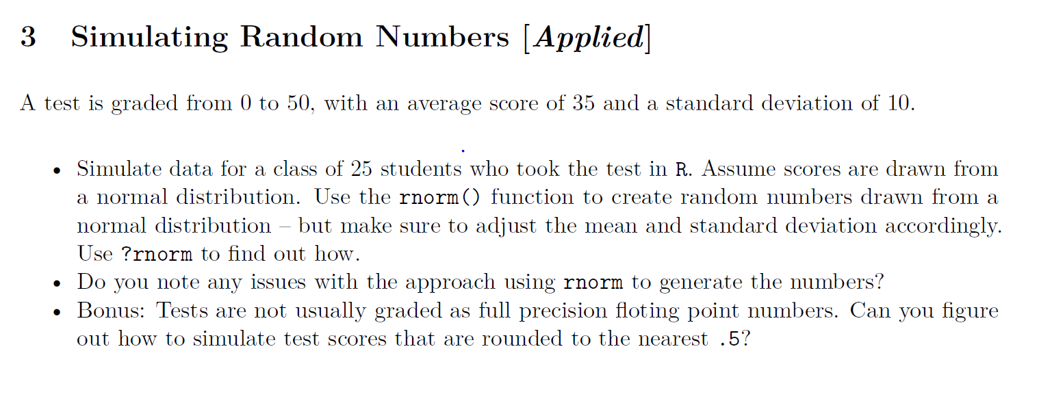 Solved 3 Simulating Random Numbers (Applied] A test is | Chegg.com